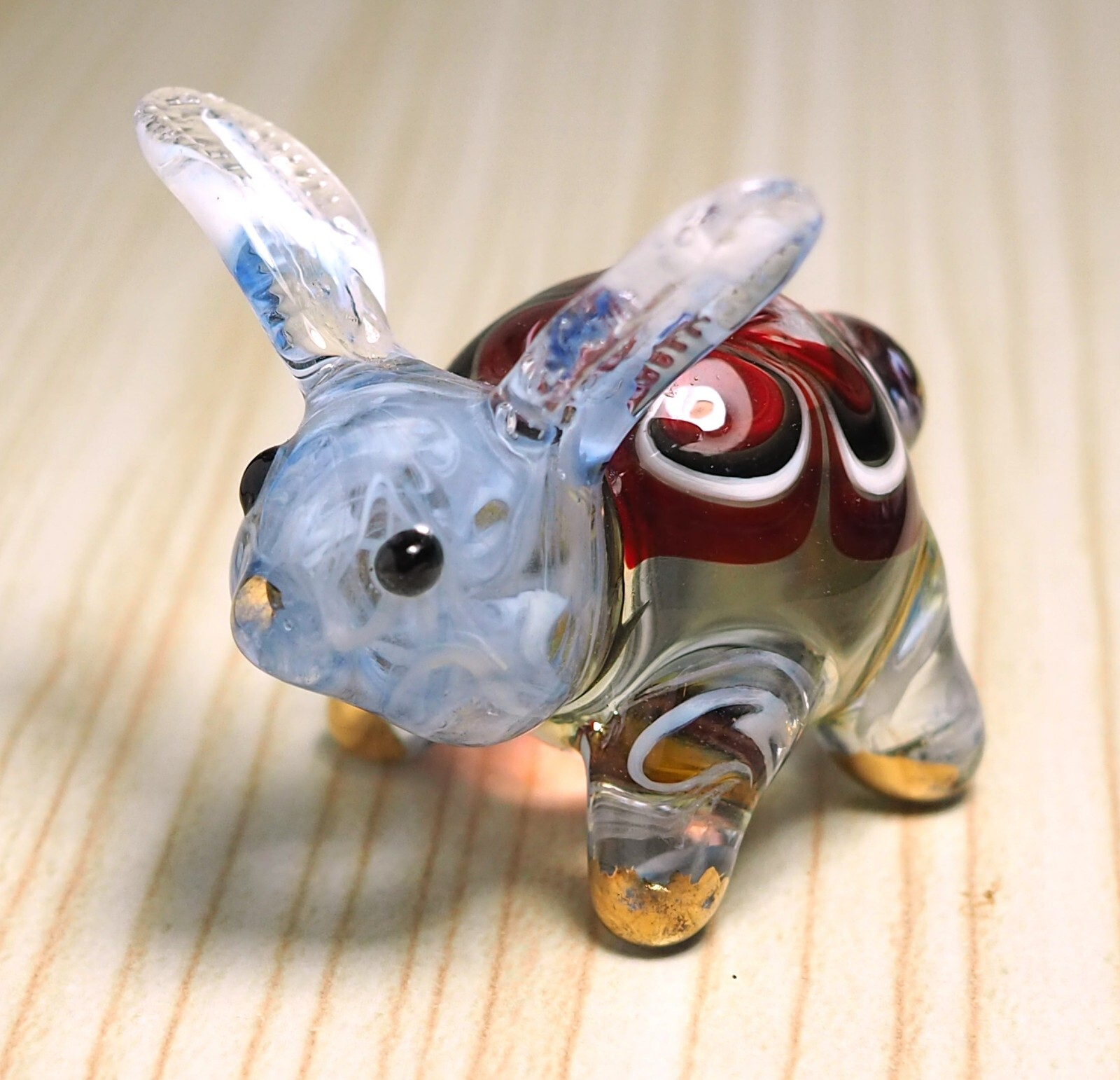 2pcs. maroon rabbit bunny figurine hand blown Glass art gild GIFT decor ...