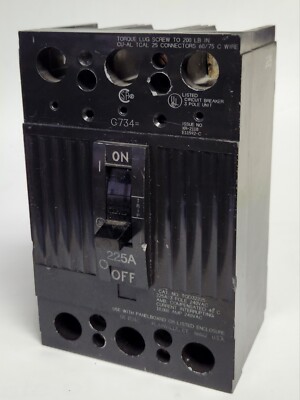 GENERAL ELECTRIC TQD32225 3 Pole 225 AMP Type TQD Circuit Breaker 240 ...