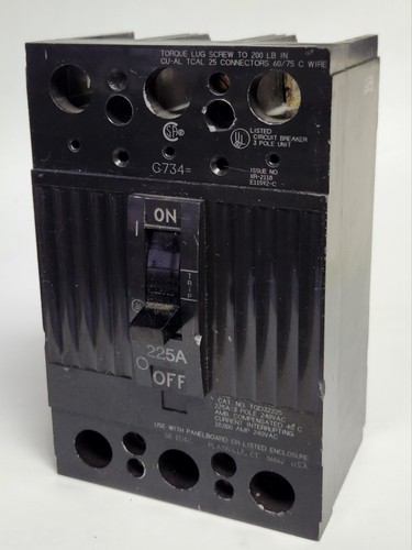 GENERAL ELECTRIC TQD32225 3 Pole 225 AMP Type TQD Circuit Breaker 240 ...