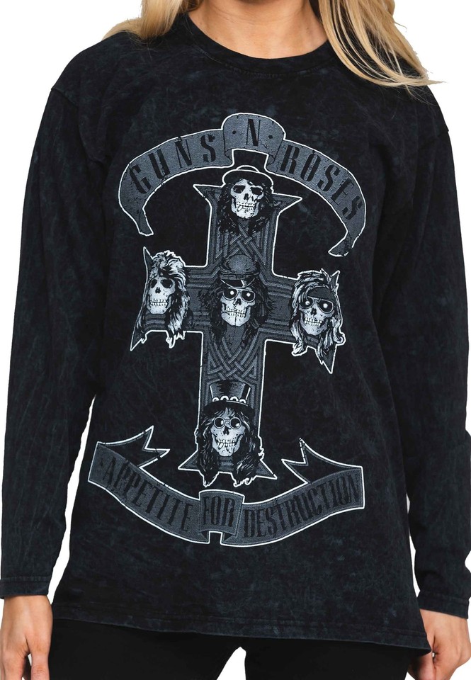 Guns N' Roses T Shirt Monochrome Cross Logo Official Dip Dye Black Long ...