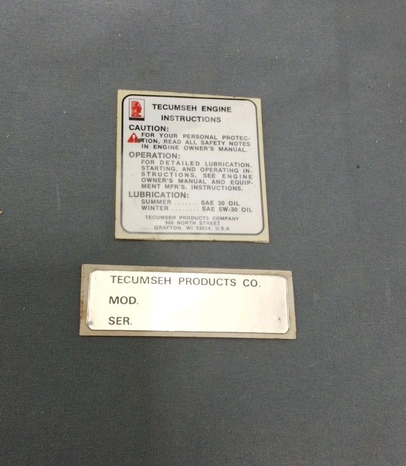 1 pair Tecumseh Engines Instructions & I.D. Sticker Decal Logo~ Genuine ...