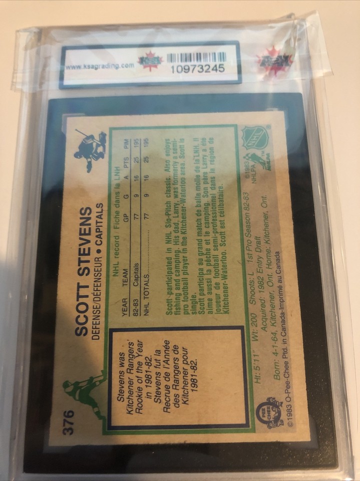 1983/84 O-PEE-CHEE NHL HOCKEY CARD #376 SCOTT STEVENS ROOKIE KSA 7.5 ...