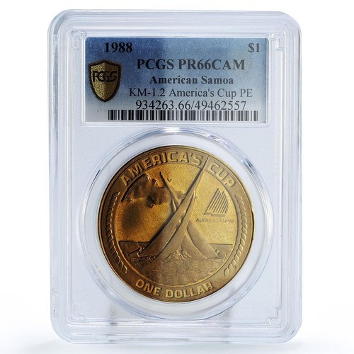 Samoa 1 dollar America Cup Yachting Sailboat Ship PE PR66 PCGS bronze ...