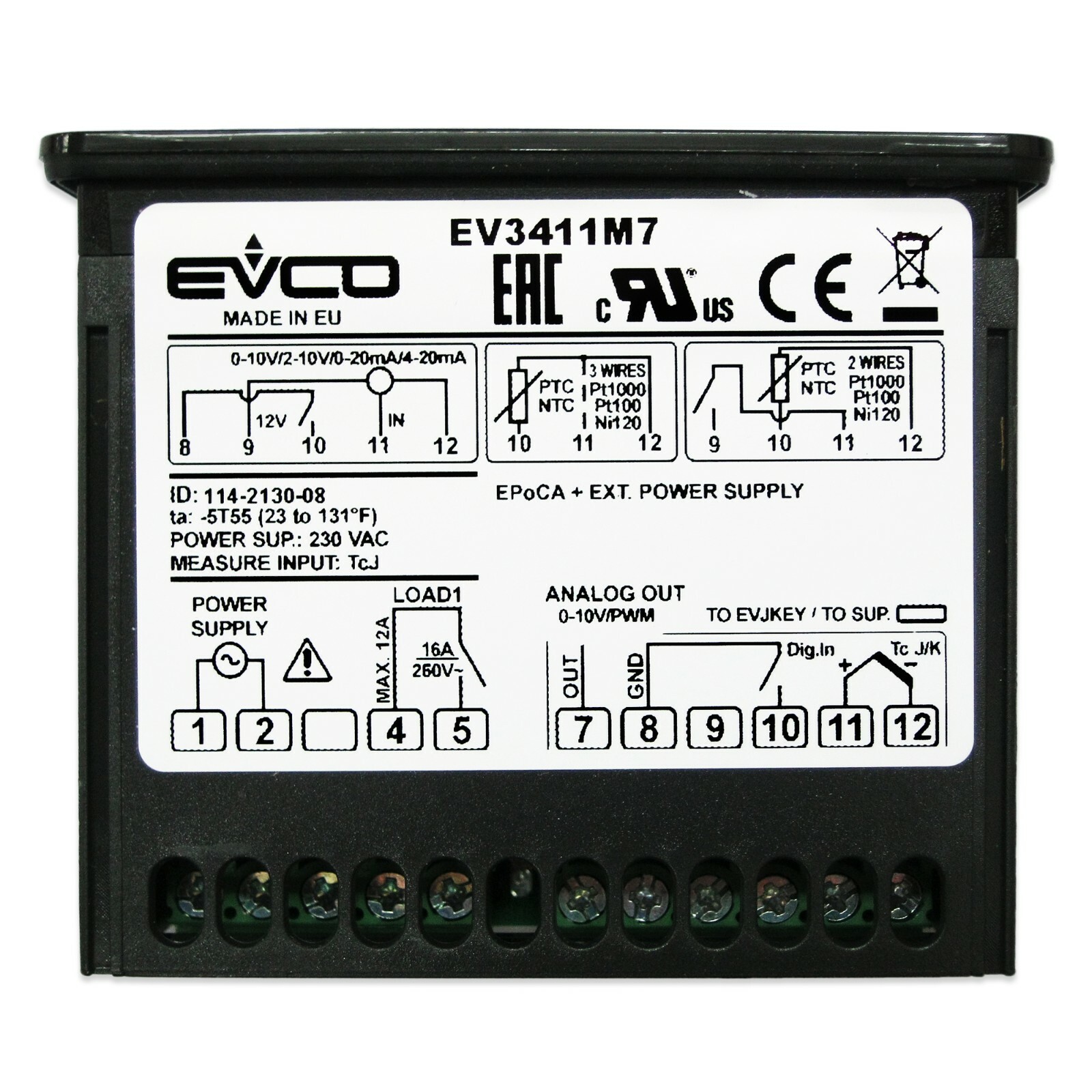EVCO DIGITAL TEMPERATURE CONTROLLER THERMOSTAT 230V EV3411M7 HEATING ...