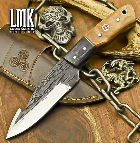 LMK Hand Crafted Skinner Knife w/Gut Hook ATS-34 Steel Olive Wood ...