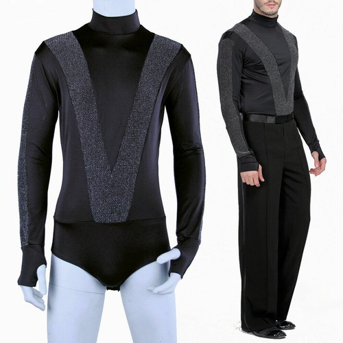 Men Long Sleeve Salsa Jazz Latin Dance T-shirt Bodysuit Top Shirt ...