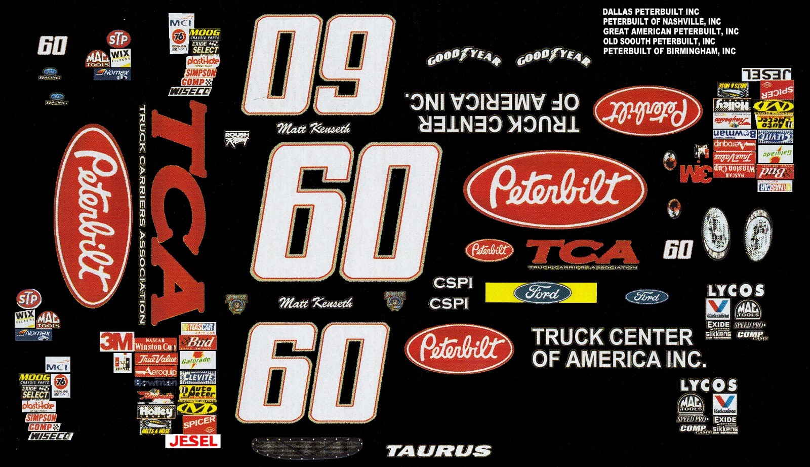 #60 Matt Kenseth PETERBUILT 1998 1/24th Scale Nascar Waterslide Decals ...