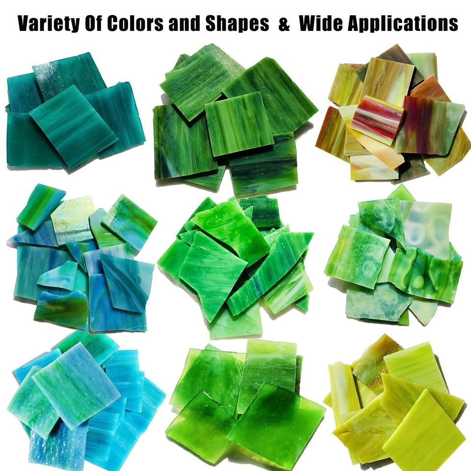 Broken Stained Glass Scraps Mixed Green Colors, Irregular Stained Glass ...