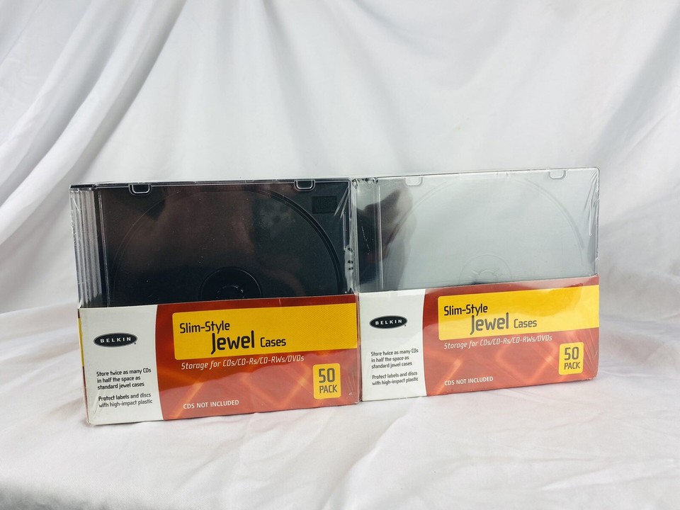 Belkin Slim Style Jewel Cases 100 DVD or CD's Storage NEW 2 Packs of 50 ...