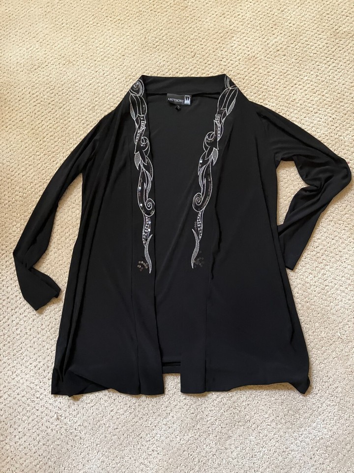 Anthony Original Medium Black Duster long cardigan Metallic Embroidery ...