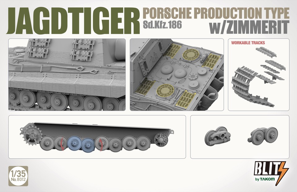 TAKOM 8012 1/35 Scale JagdTiger Sd.Kfz. 186 Production Type w/Zimmerit ...