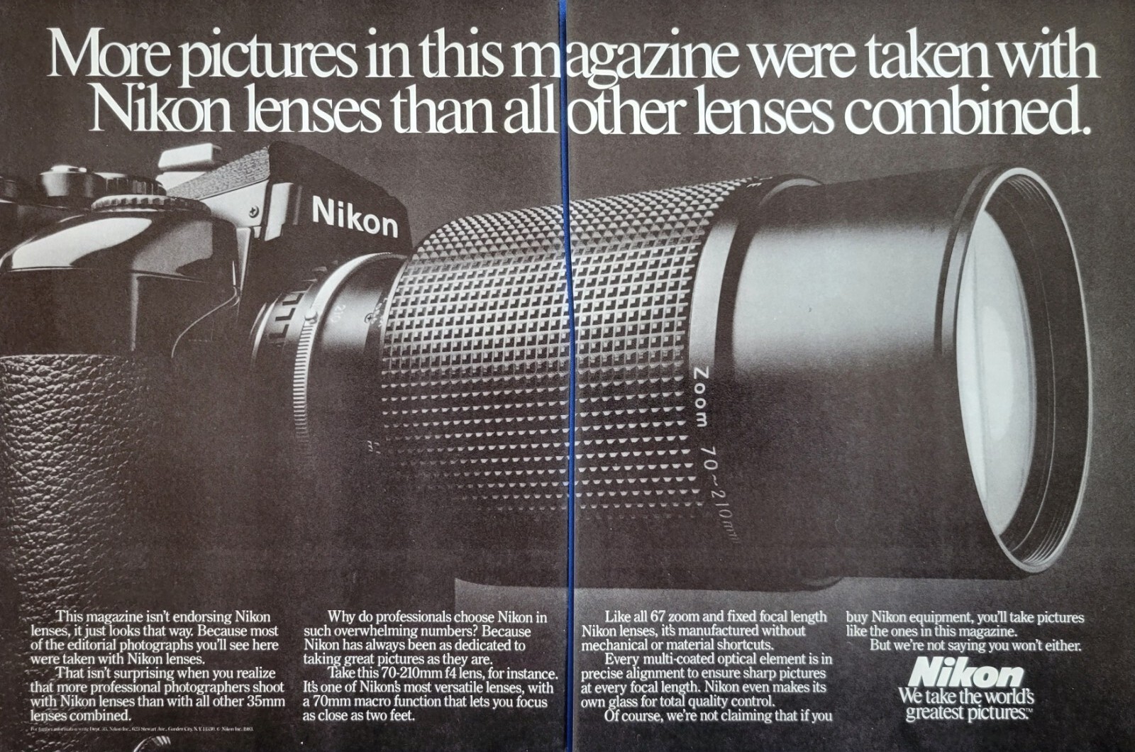 1983 VINTAGE 2 PAGE PRINT AD - NIKON CAMERA AD - NIKON 70-210 LENSE AD ...