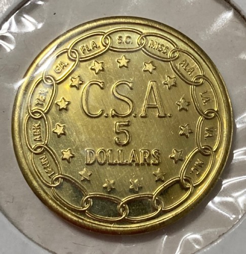 1861 CONFEDERATE STATES OF AMERICA TOKEN $5 GOLDEN CSA MEDAL CIVIL WAR ...