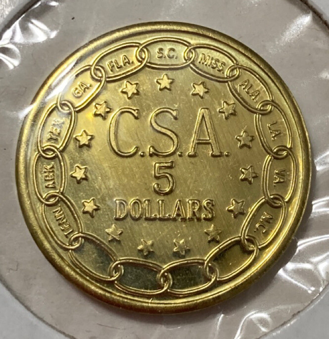 1861 CONFEDERATE STATES OF AMERICA TOKEN $5 GOLDEN CSA MEDAL CIVIL WAR ...