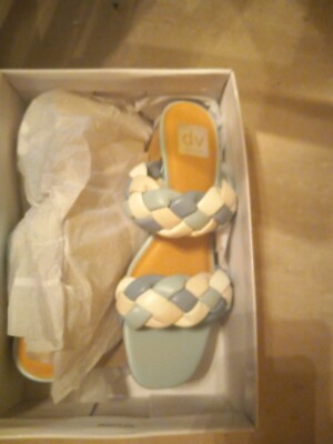 NWB DOLCE VITA SULLY BLUE MULTI BRAIDED LOW BLOCK HEEL SANDALS/SLIDES ...