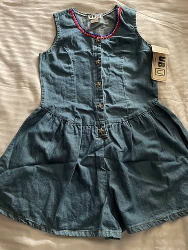 NWT Vintage Girls UBU Patriotic Denim Culotte Short Dress Jumpsuit Size ...