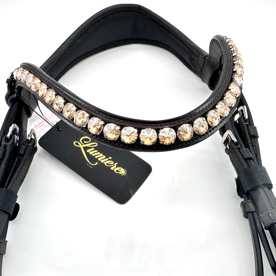 Lumiere Black Leather Dressage Bridle - Crystal Browband, Anatomical Crown, Full | eBay