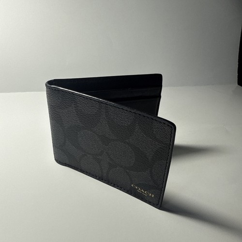 Black & Grey Men’s Coach ID Card Bifold wallet with monogram pattern | eBay