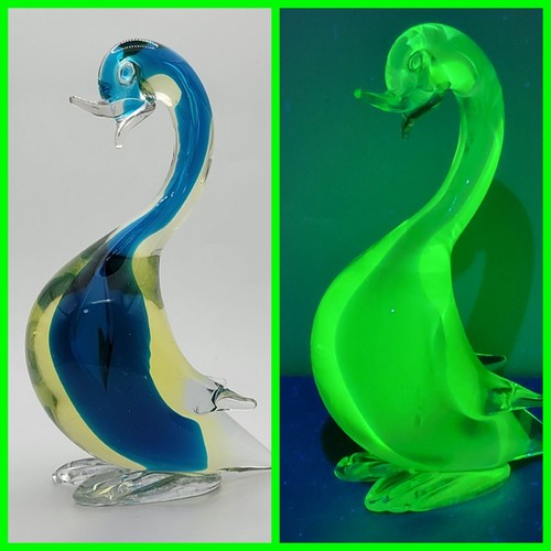 Murano Blue & Yellow Art Glass Vaseline Uranium Duck Figurine 6.75" | eBay