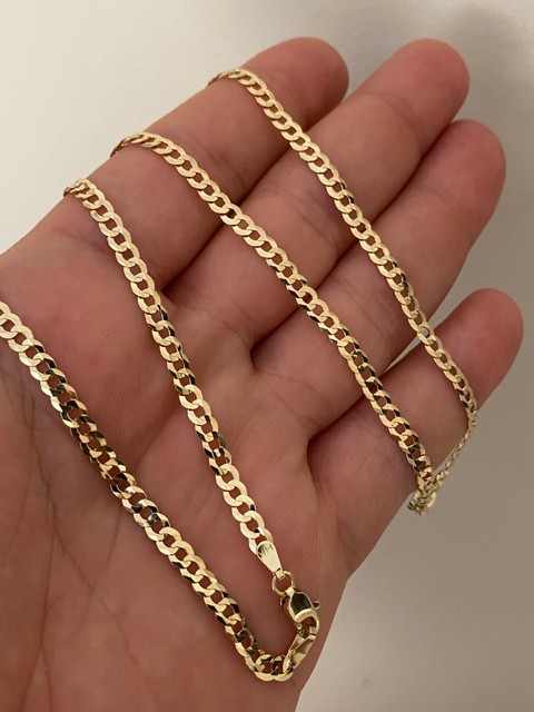Real Solid 14k Yellow Gold Curb Cuban Link Chain 18-24" Thin 4mm ...