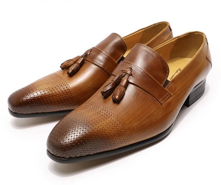 Men's Fashion British Pointy Toe Fringe Slip On Loafers Youth Party ...