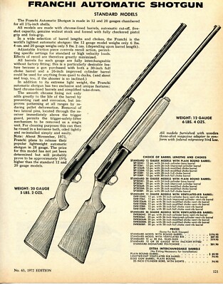 1972 Print Ad of Franchi Standard Model 12 & 20 Gauge Automatic Shotgun ...