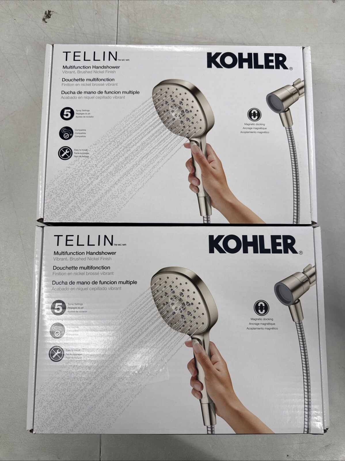 Two Kohler Tellin Multifunction Handheld Shower Head Brushed Nickel ...