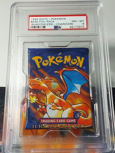1999 Pokemon TCG Base Set Shadowless Booster Pack PSA 8 Charizard Art ...