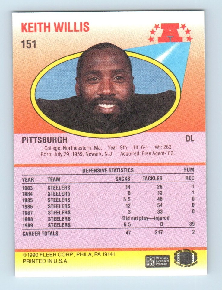 1990 Fleer Keith Willis Pittsburgh Steelers #151 | eBay