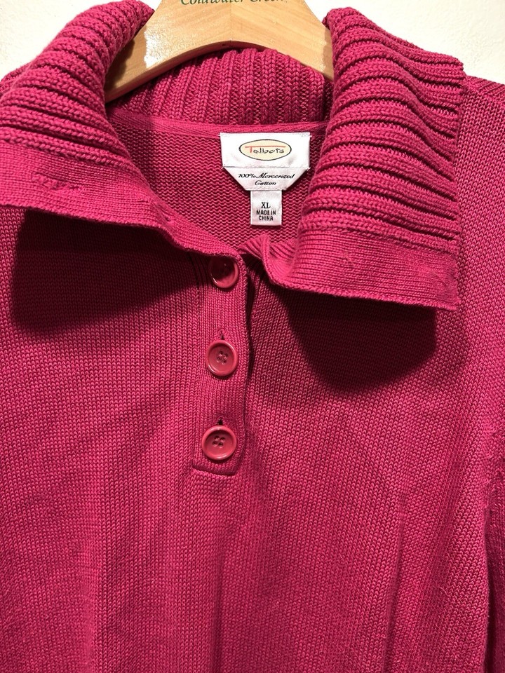 Talbots Mercerized Cotton Sweater Fuschia Pink Collared XL 12 14 | eBay