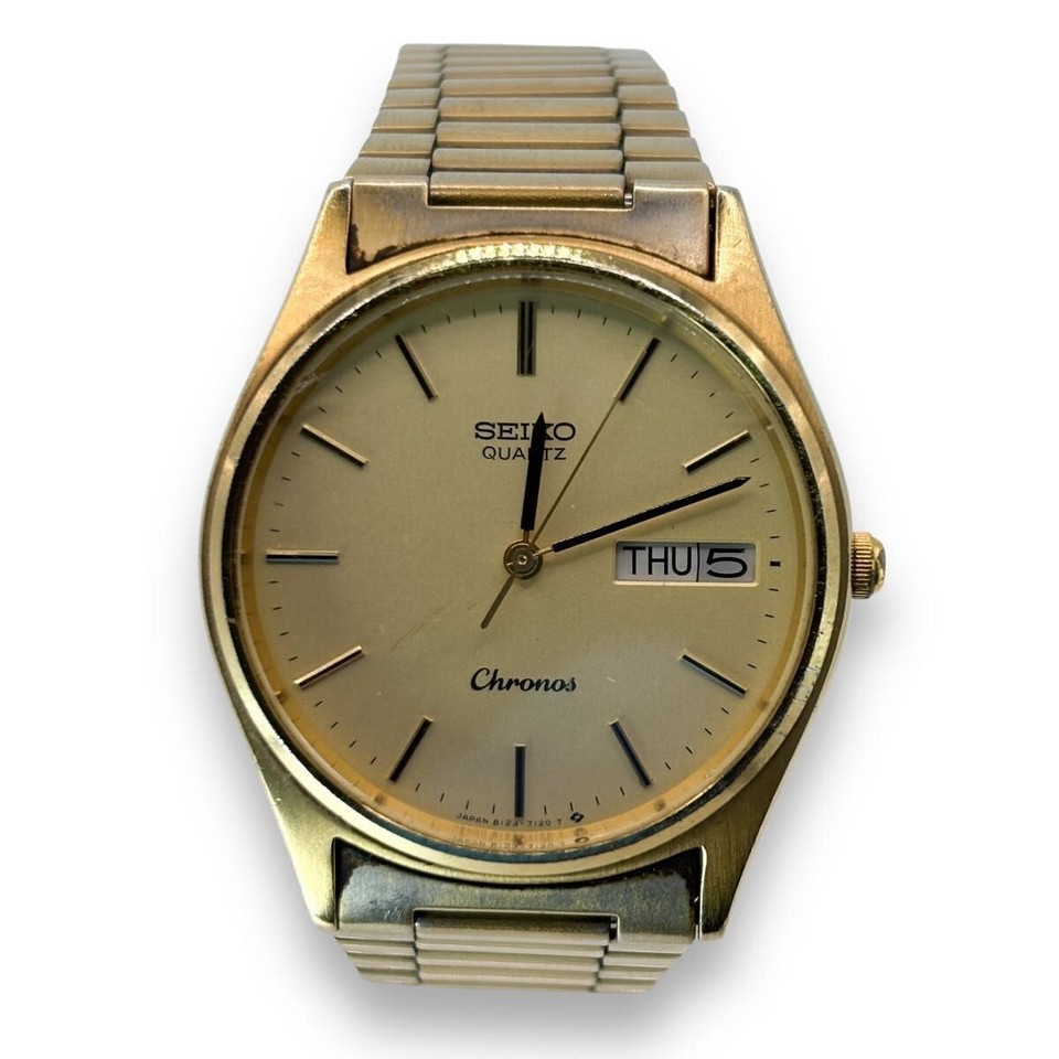 Vintage SEIKO Chronos 8123-7080 Gold Dial Men's Quartz Watch | eBay