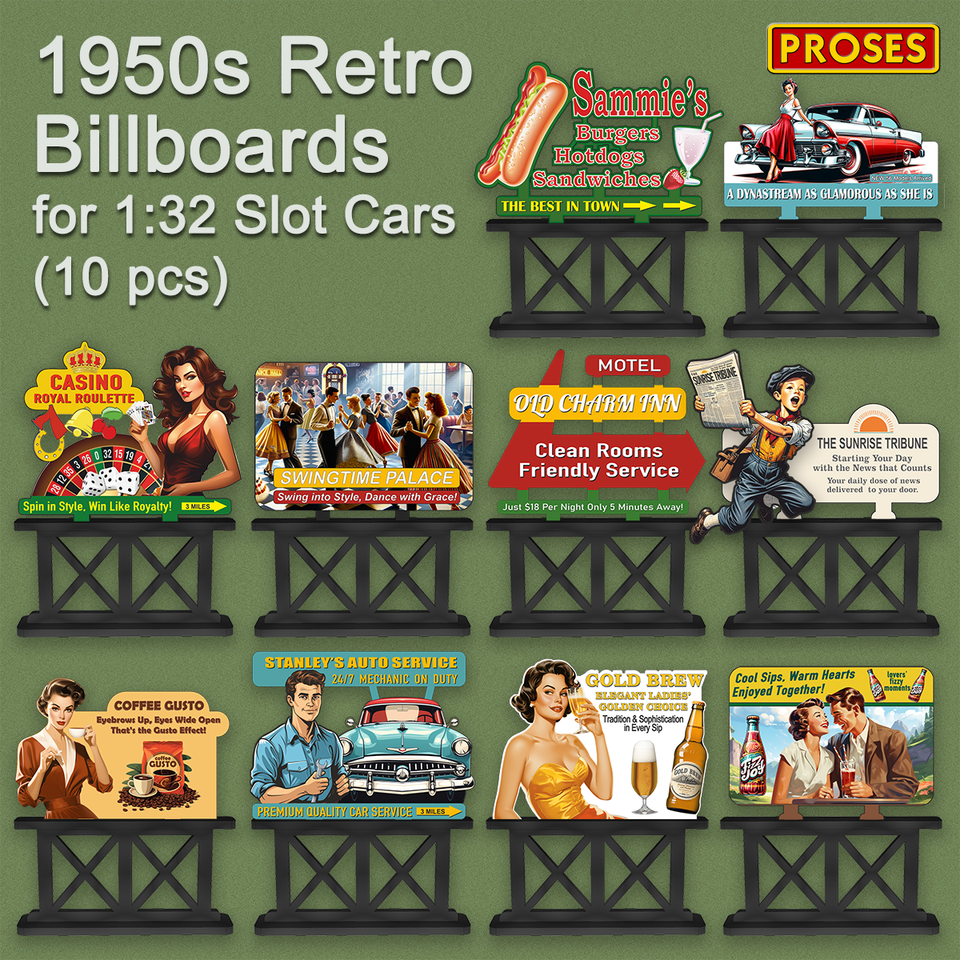 Proses 1950s ,Retro Billboards for 1:32 Slot Cars UV Printed & Die-Cut ...
