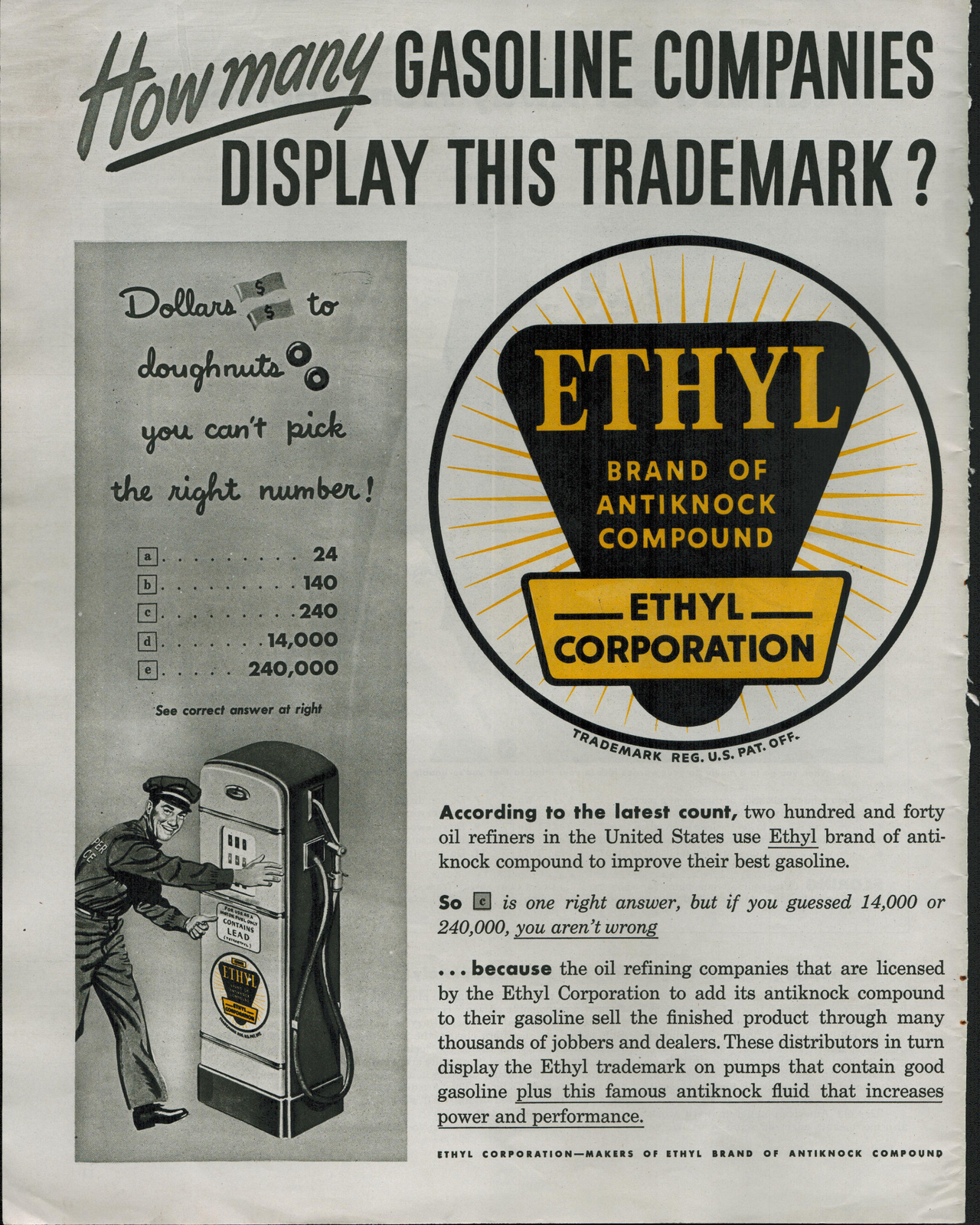 1947 Ethyl Gasoline Anti Knock Compound Display Trademark Vintage Print ...