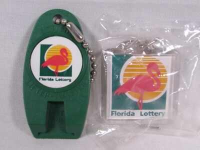 RARE Florida Lottery Pink Flamingo Key Ring Keychain & Lifter Bottle ...