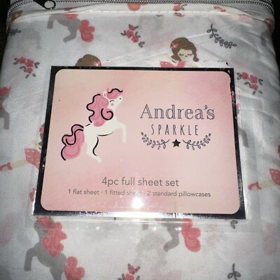 Andrea’s Sparkle Pink Unicorn and ballerina Full Sheet Set New | eBay