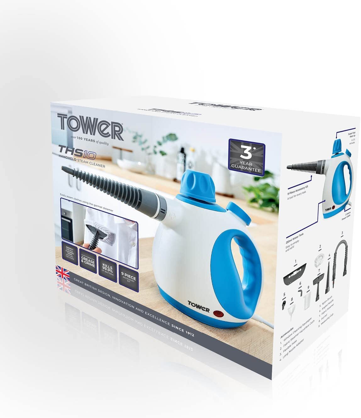 Handheld Steam Cleaner Tower T134000 THS10 Corded in White/Blue | eBay UK