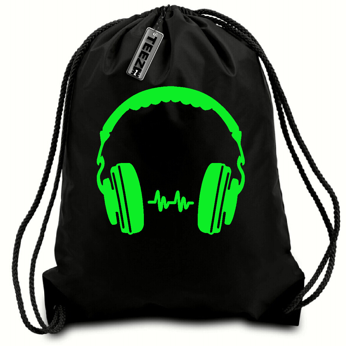 Black & Green DJ Headphones drawstring bag,Music,swimming bag,water ...