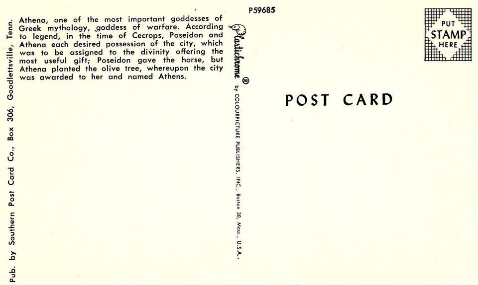 Athena, Goddess of Greek Mythology, Goddess of Warfare --POSTCARD | eBay