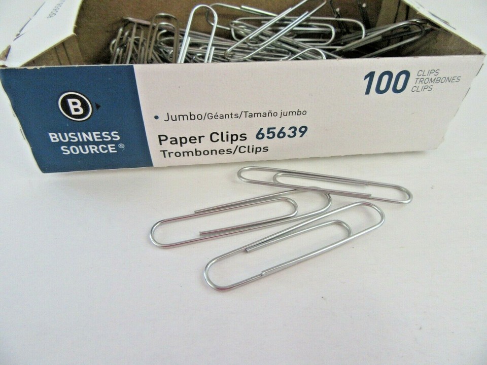 2 boxes of 100 (200) Business Source Paper Clips Jumbo .041 Wire Gauge ...