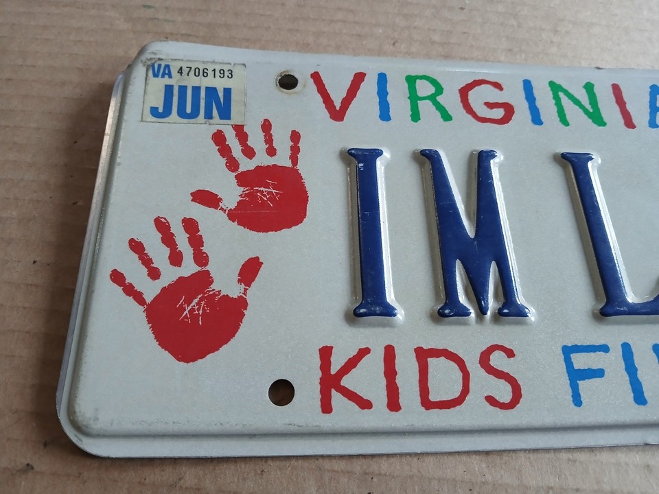 Vanity License Plate "IM LA8" (I'M LATE) Virginia VA Kids First w/ Hand ...