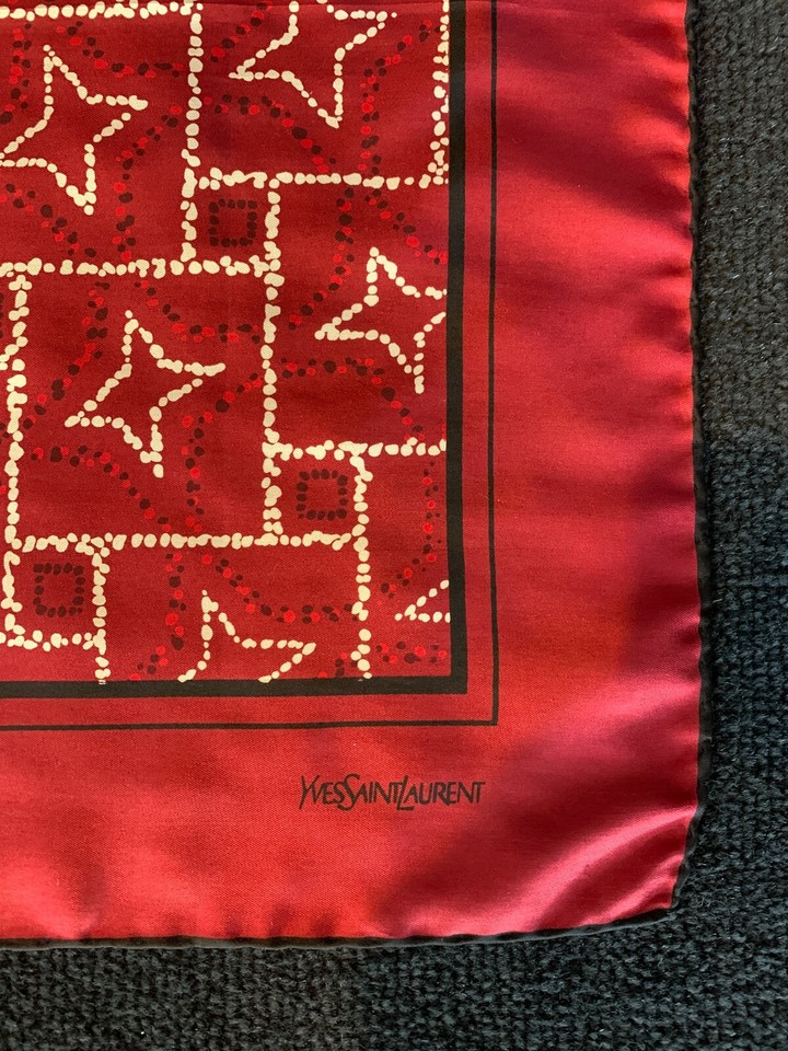 YSL Yves Saint Laurent Silk Twill Deep Red "Stars" Bandana/Scarf ...