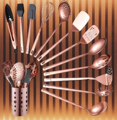 Copper Kitchen Utensils Set,13 Pieces Stainless Steel Cooking Utensils ...