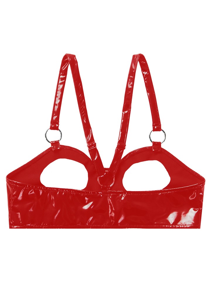 Womens Sexy Cupless Bra PVC Leather Nipples Open Cup Bralette Tops ...
