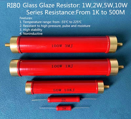 1Pc RI80 High Voltage Glass Glaze Resistors 1W,2W,5W,10W, Series: 1K to ...