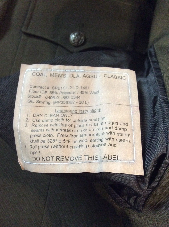 Army Green Service Uniform Men's AGSU Coat Officer Or Enlisted 36 L-C ...