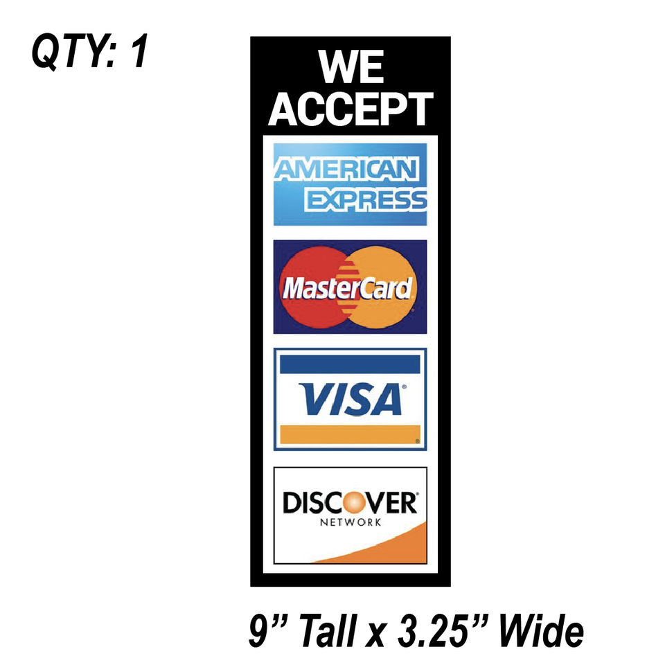 (1) WE ACCEPT Credit Card Sign Sticker Business Decal Store Retail ...