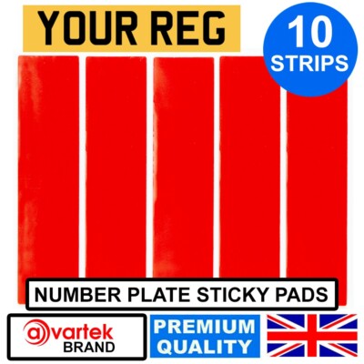 10 x NUMBER PLATE DOUBLE SIDED STICKY Pads Strips TAPE STRONG VERY HIGH ...