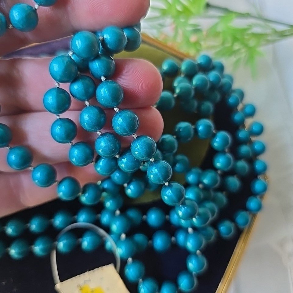Vintage Teal Blue Plastic Beads necklace Pull on 70"L | eBay
