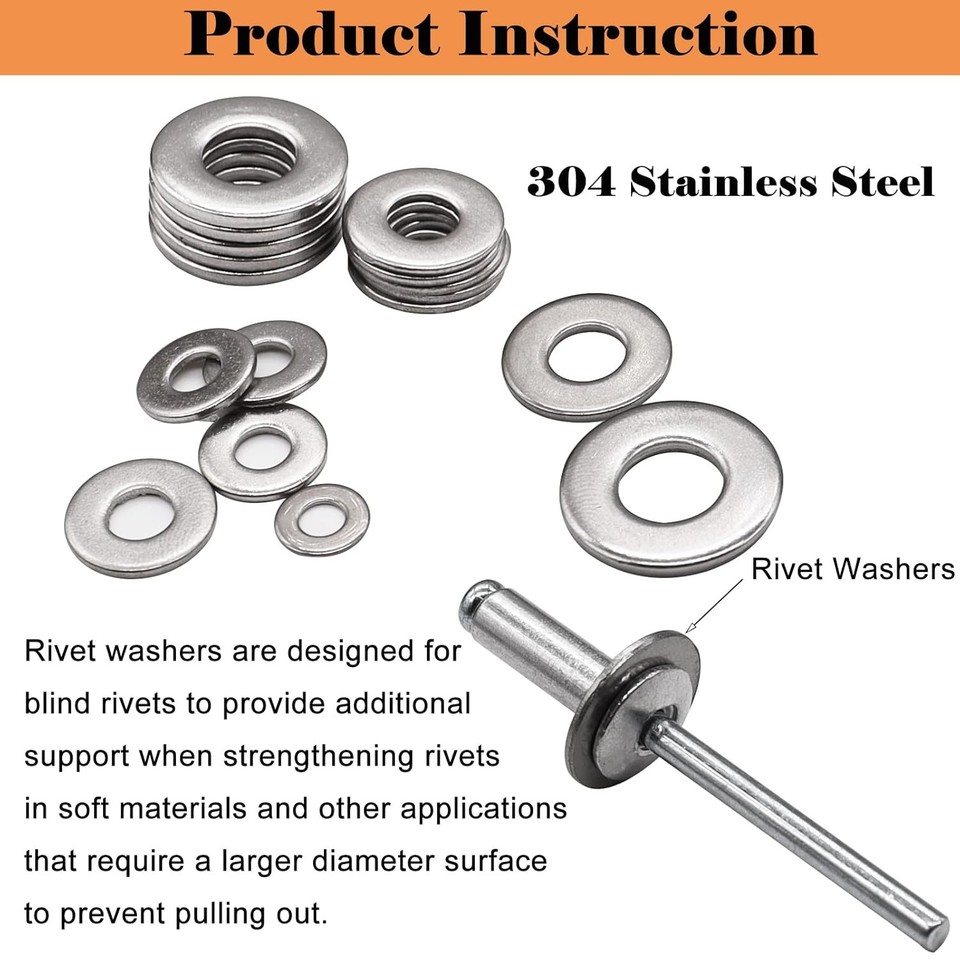 325pcs Stainless Steel Washers for Blind Pop Rivets Assortment Kit ...
