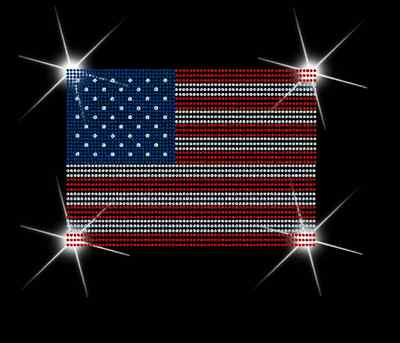 Usa Flag Bling Sequins No rhinestones transfer Iron On Hot fix applique ...